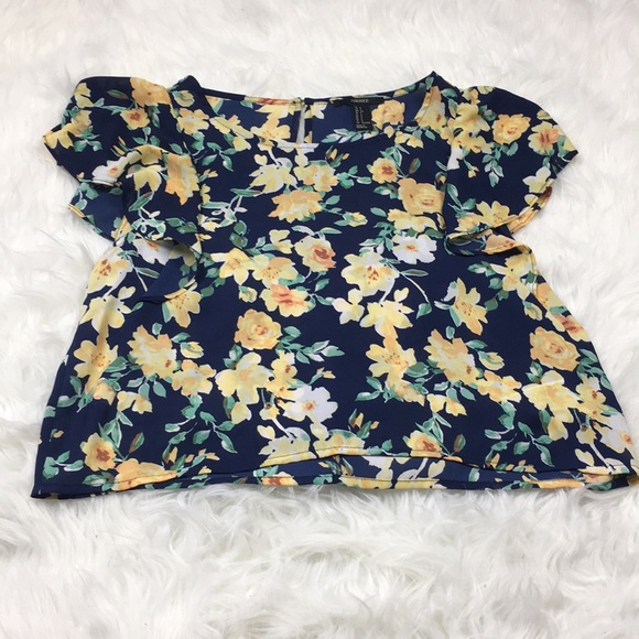 Tops | Blue And Yellow Floral Blouse | Poshmark